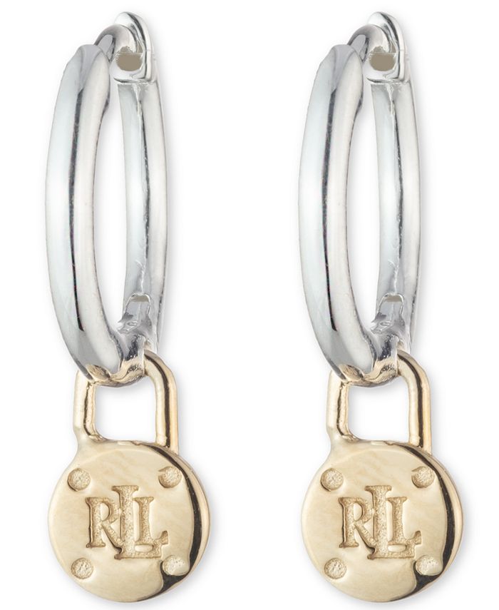 Ralph Lauren Padlock Logo Dangle Hoop Earrings in Sterling Silver & 18k Gold-Plate - Macy's