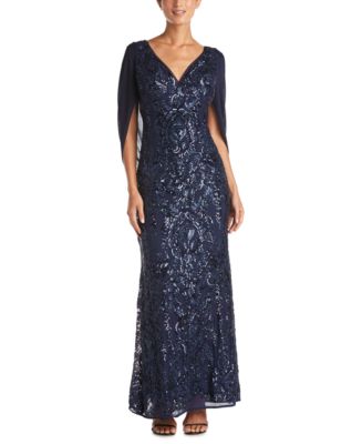 R & M Richards Sequin Drape-Back Cape Gown - Macy's
