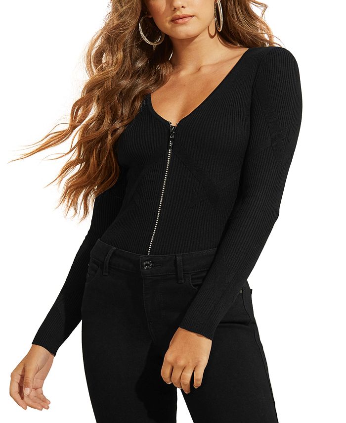 GUESS Isla Ribbed Rhinestone-Embellished Sweater - Macy's