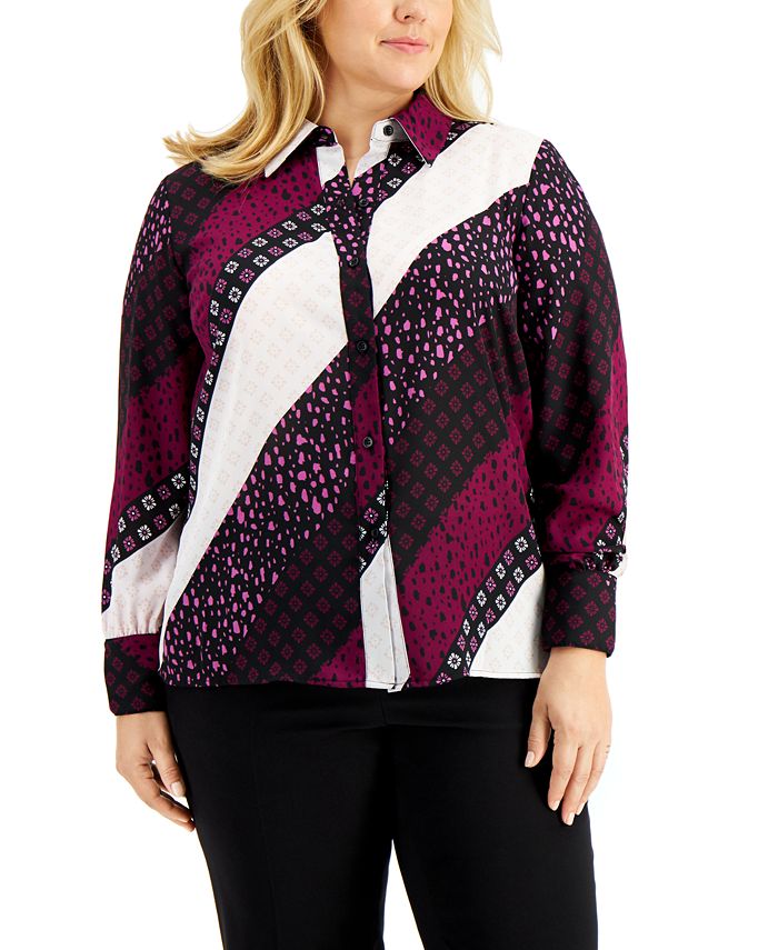 Bar III Plus Size Collared Blouse, Created for Macy's - Macy's