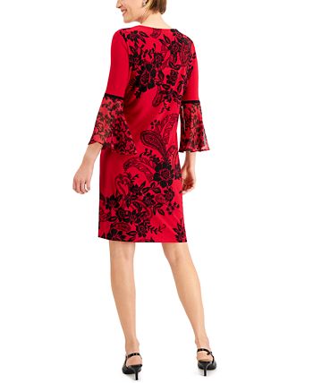 JM Collection Floral-Print Chiffon-Sleeve Dress, Created For Macy's ...
