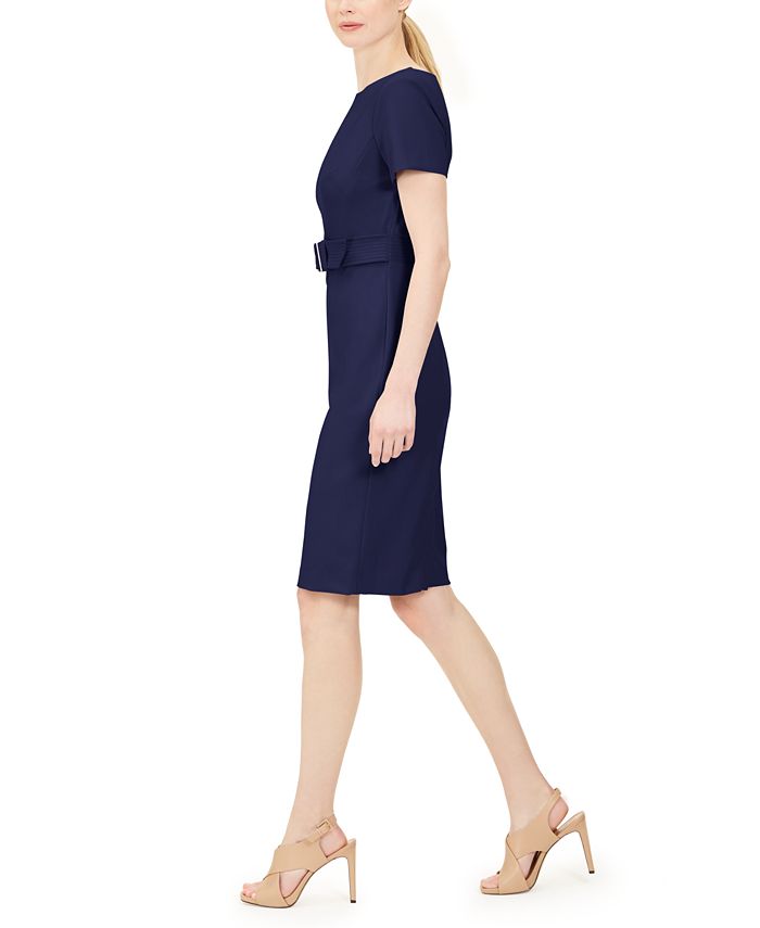 Calvin Klein Short Sleeve Belted Sheath Dress And Reviews Dresses