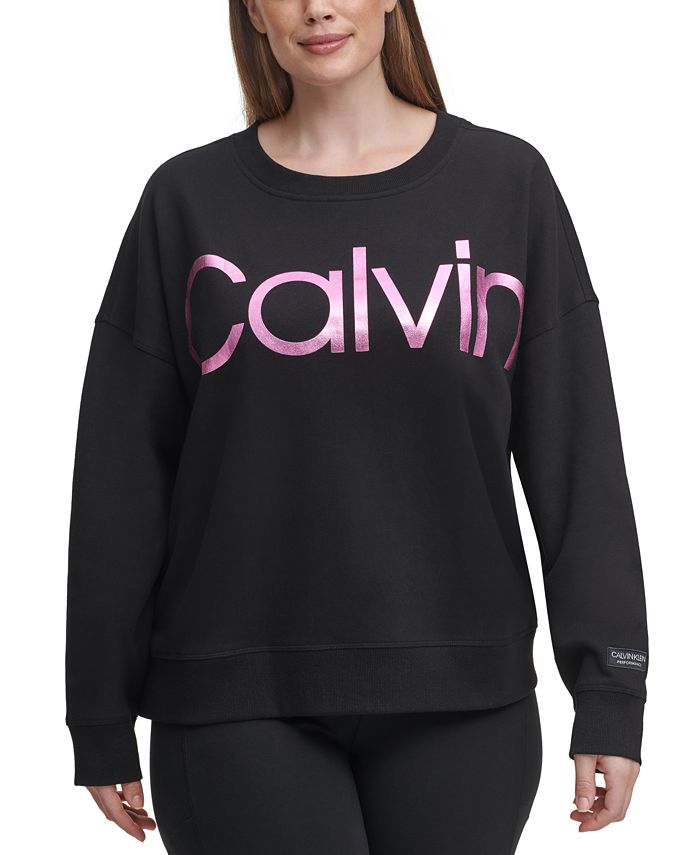 Calvin Klein Plus Size Logo Drop-Shoulder Top - Macy's