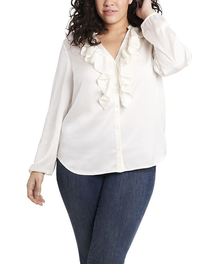 1.STATE Women's Plus Size Ruffle Neck Button Front Top - Macy's