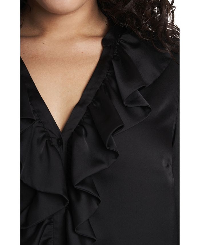 1.STATE Women's Plus Size Ruffle Neck Button Front Top & Reviews - Tops ...