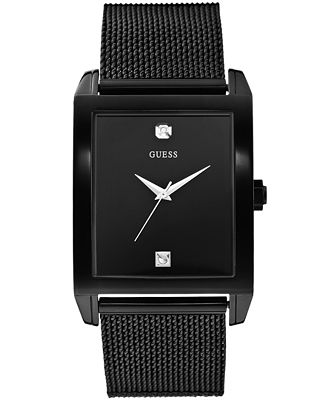GUESS Men's Diamond Accent Black Ion-Plated Stainless Steel Mesh ...