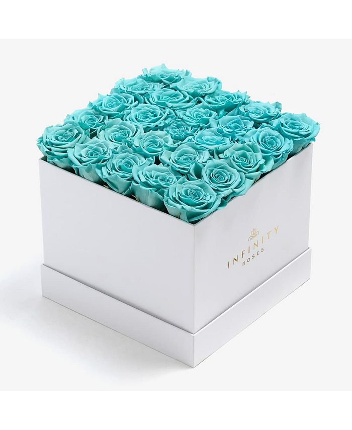 Infinity Roses Square Box of 25 Tiffany Blue Real Roses Preserved to ...