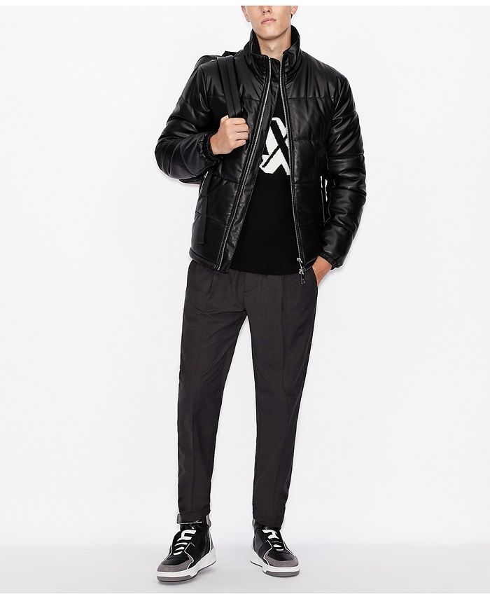 A|X Armani Exchange Leather Puffer Blouson Jacket - Macy's