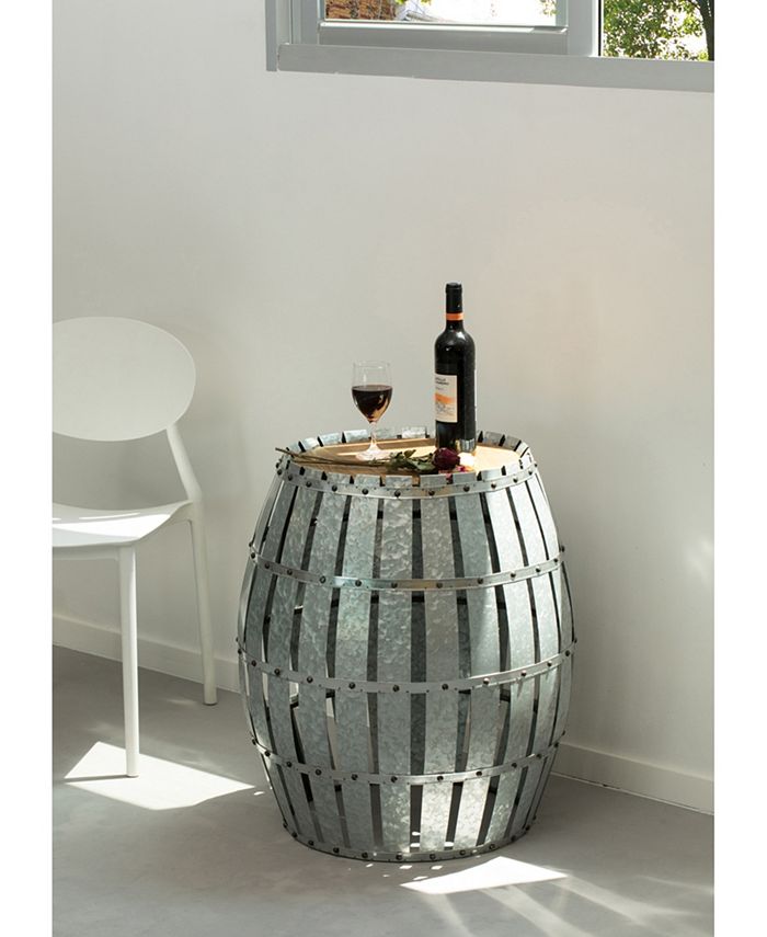Vintiquewise Round Wooden Rustic Wood and Galvanized Metal Barrel ...