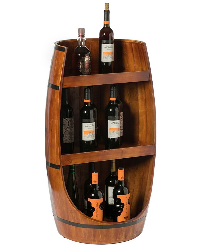 Vintiquewise Rustic Wooden Wine Barrel Display Shelf Storage Stand - Macy's