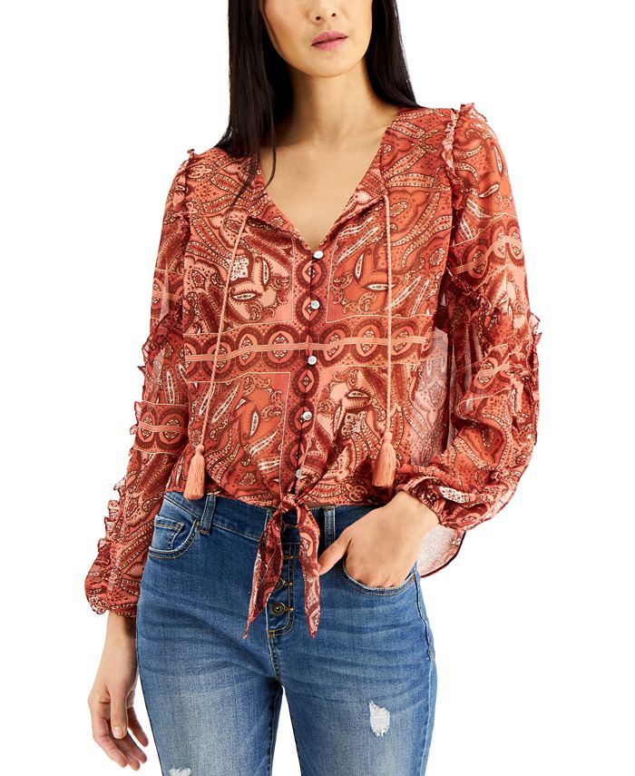 INC International Concepts INC Plus Size Printed Tie-Front Shirt ...