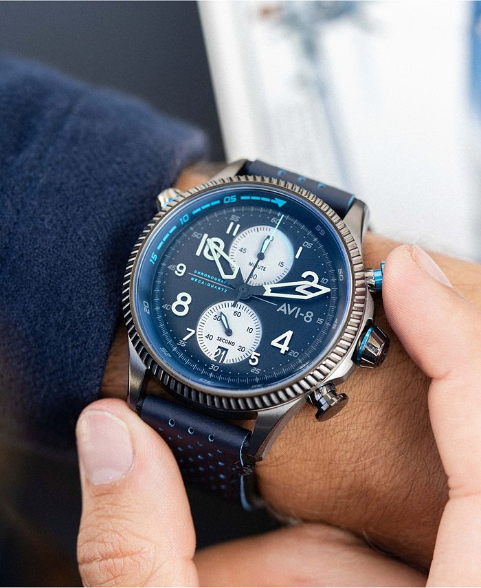 AVI-8 Men's Hawker Hunter Duke Chronograph Colerne Blue Genuine Leather ...