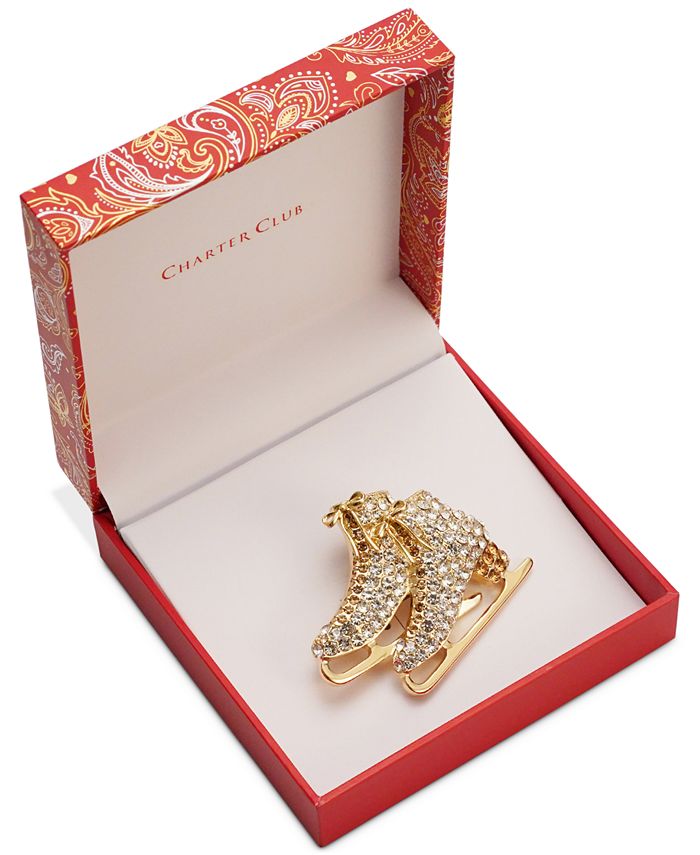 Charter Club Gold-Tone Crystal Ice Skates Pin, Created for Macy's - Macy's
