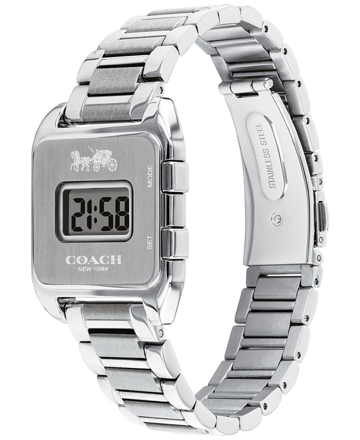 COACH Women's Digital Darcy Stainless Steel Bracelet Watch 30mm - Macy's