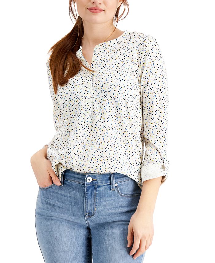 Style & Co Petite Cotton Ditsy-Print Top, Created for Macy's - Macy's