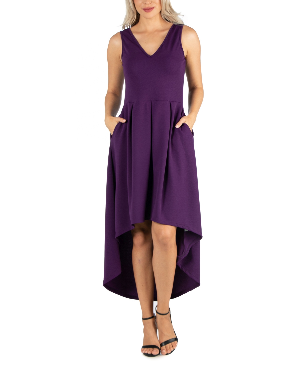 Click here for Womens Sleeveless Fit and Flare High Low Dress - P... prices