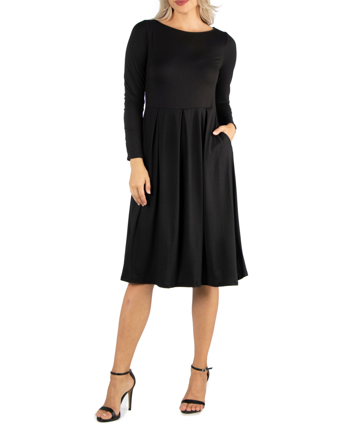 Click here for Womens Midi Length Fit and Flare Dress - Black prices