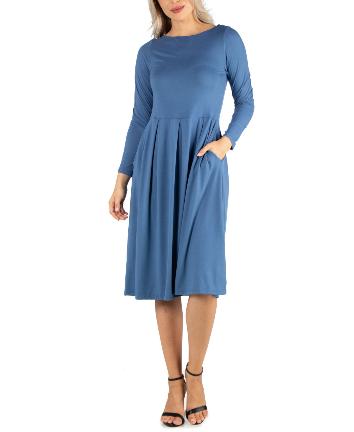 Click here for Womens Midi Length Fit and Flare Dress - Indigo prices