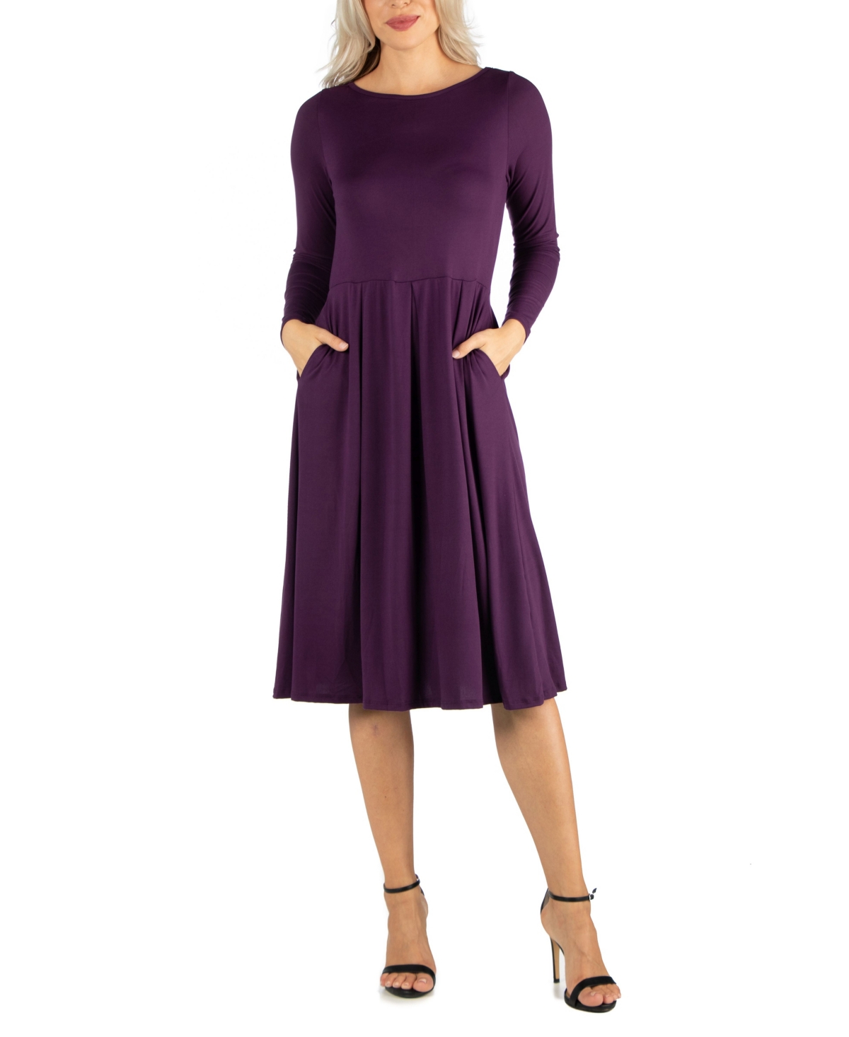 Click here for Womens Midi Length Fit and Flare Dress - Purple prices