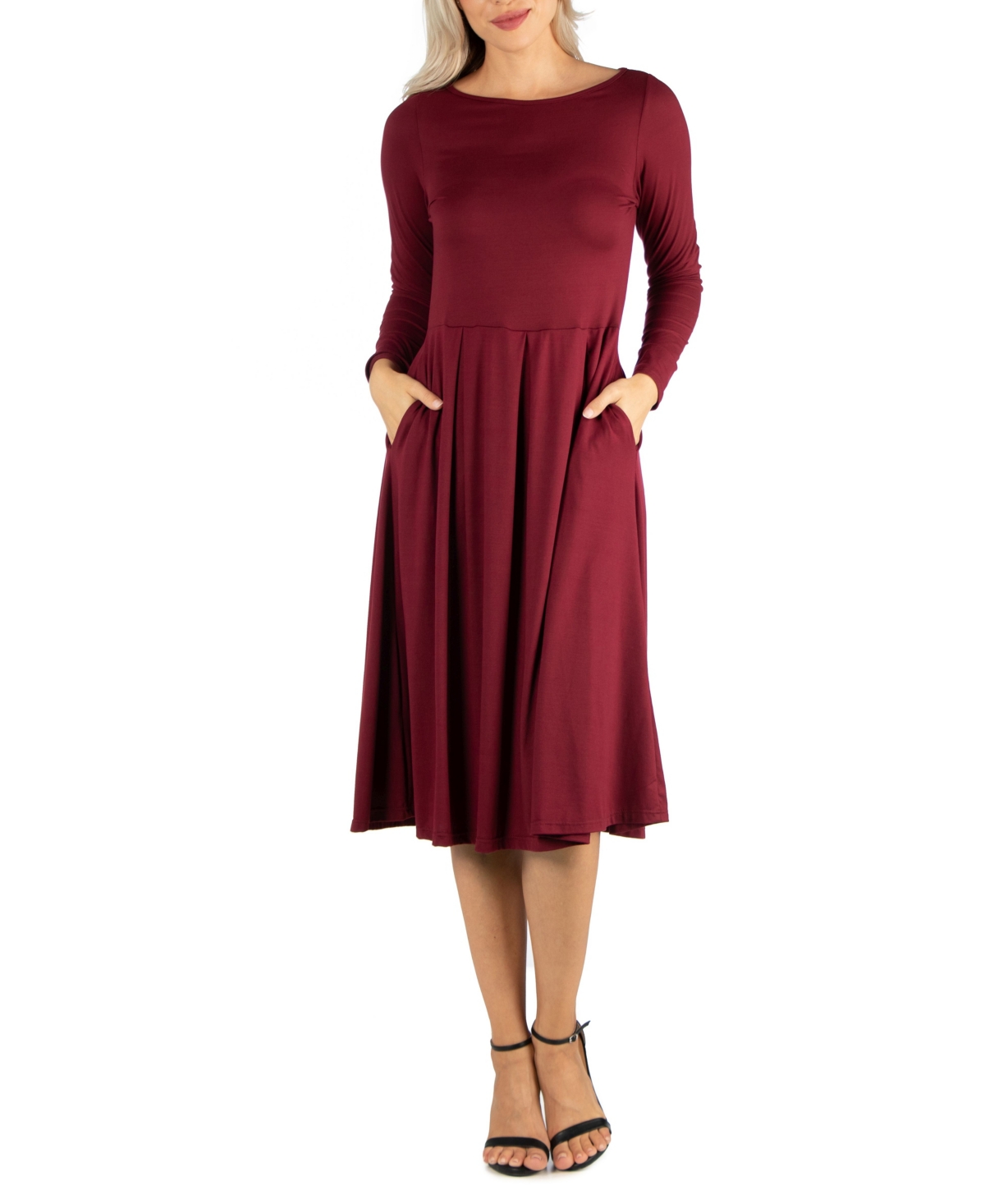 Click here for Womens Midi Length Fit and Flare Dress - Wine prices