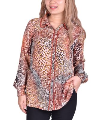 NY Collection Women's Plus Size Button Front Blouse - Macy's