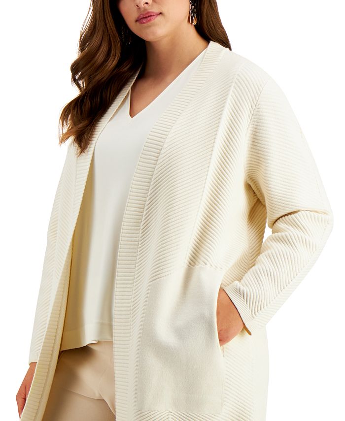 Alfani Plus Size Ribbed-Knit Long Cardigan, Created for Macy's ...