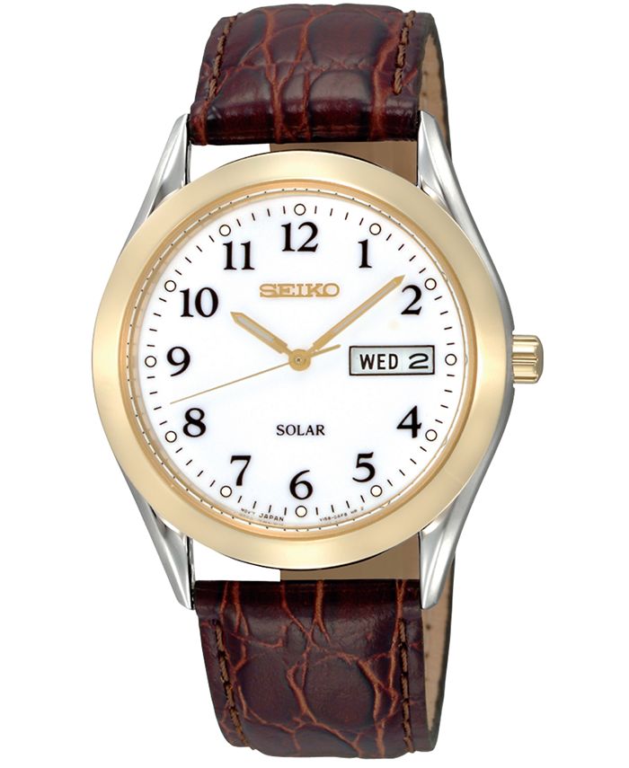 Seiko Men's Solar Brown Leather Strap Watch 38mm SNE056 - Macy's