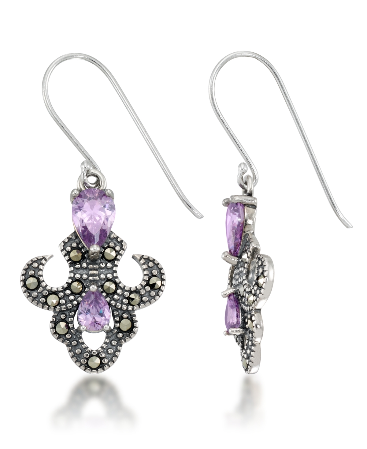 Click here for Amethyst Fleur De Lis Dangle Earrings - Purple prices