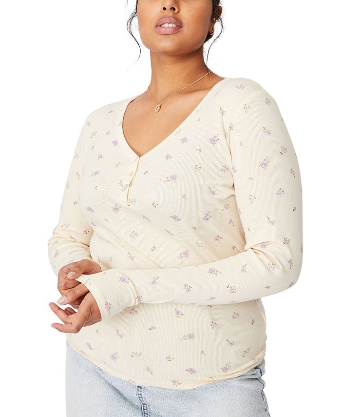 COTTON ON Women's Trendy Plus Size Lincoln Henley Long Sleeve Top - Macy's