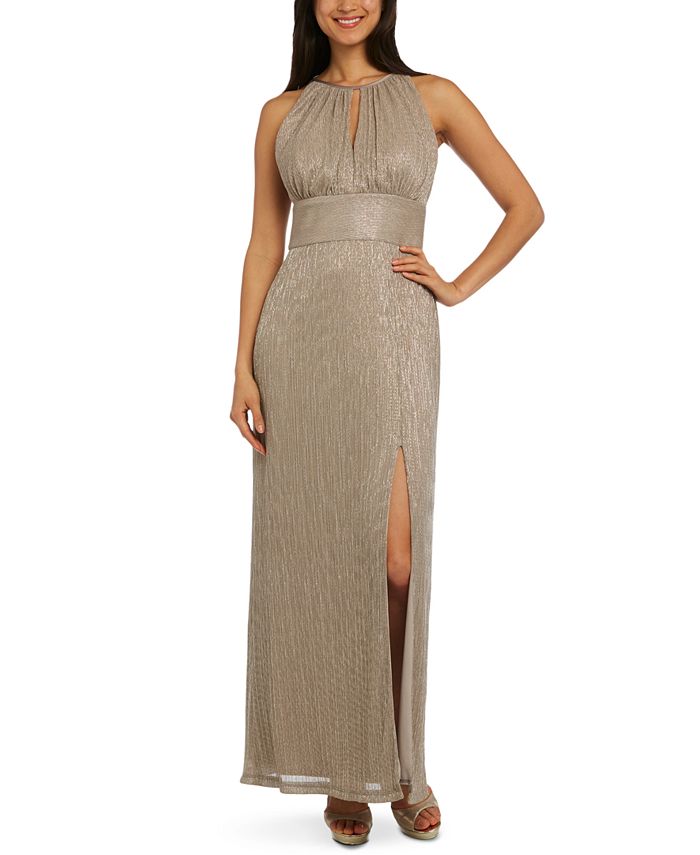 R & M Richards Metallic Knit Keyhole Halter Gown & Reviews - Dresses ...