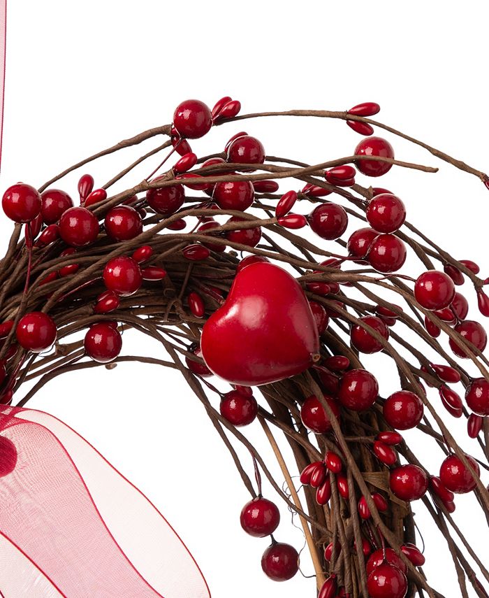 Glitzhome Valentine's Berry Heart Wreath - Macy's