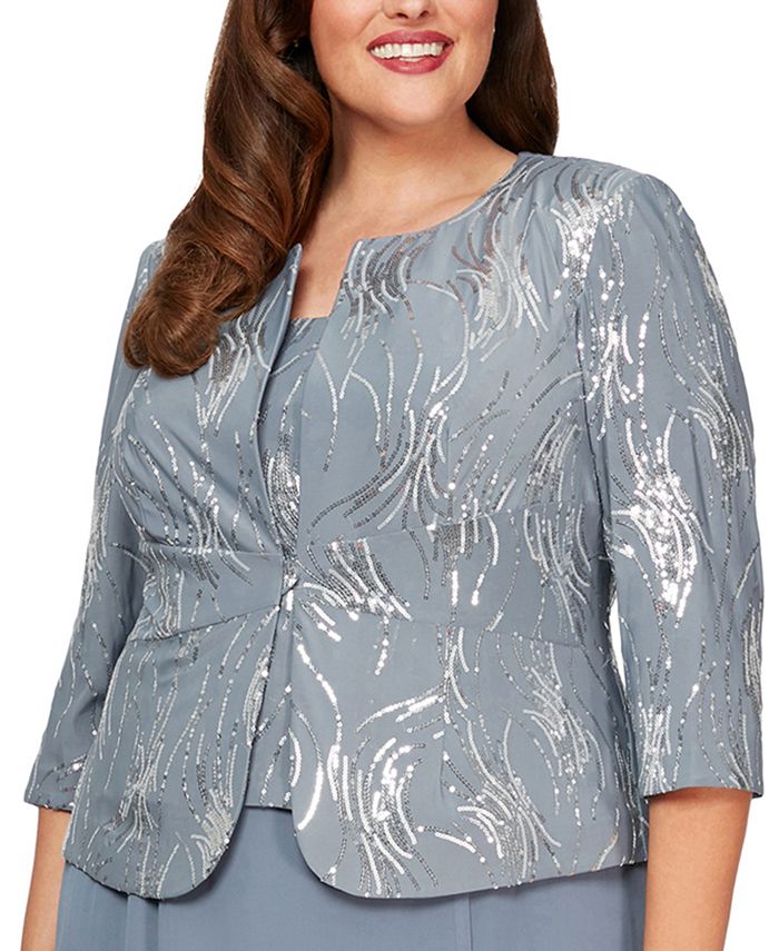Alex Evenings Plus Size Sequin Jacket & Midi Dress - Macy's