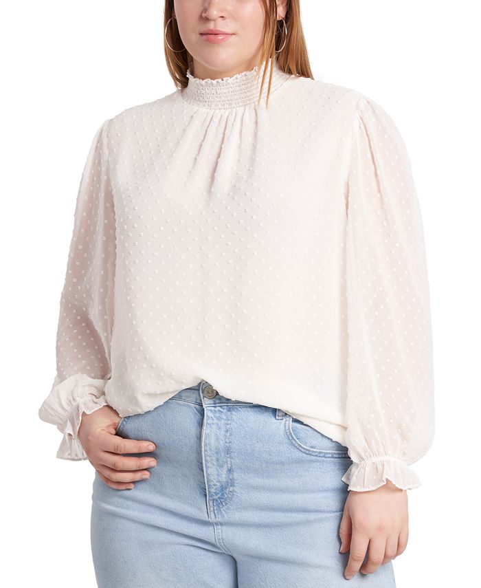 1 State Plus Size Smocked Swiss Dot Top Macys