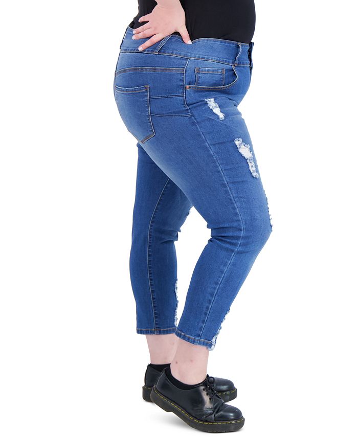 Gogo Jeans Trendy Plus Size Three-Button Distressed Skinny Jeans - Macy's