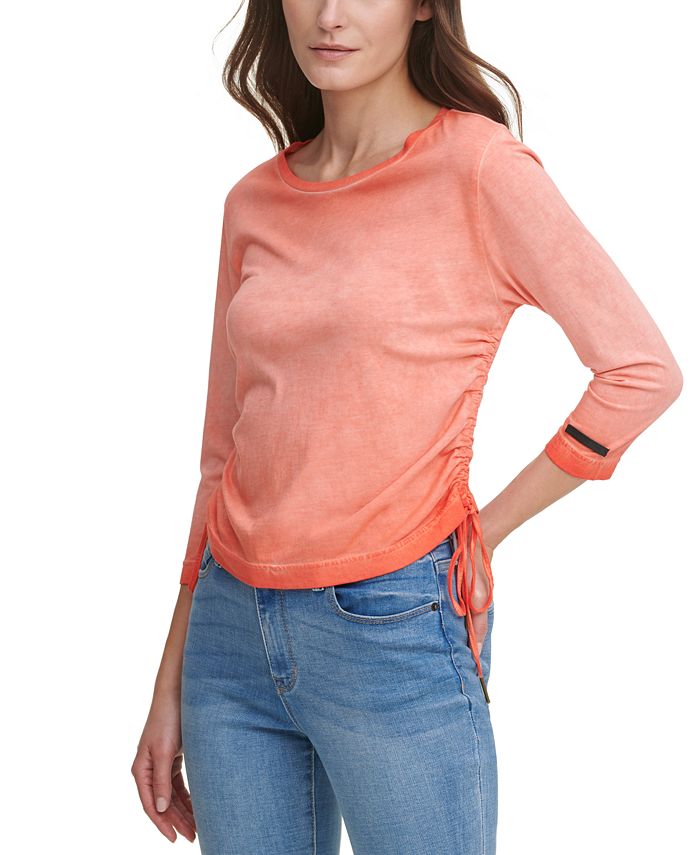 DKNY Jeans Juniors' Washed Drawstring-Side Top - Macy's