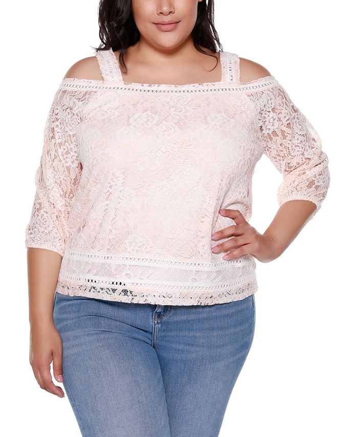 Belldini Black Label Plus Size Mixed Lace Top - Macy's