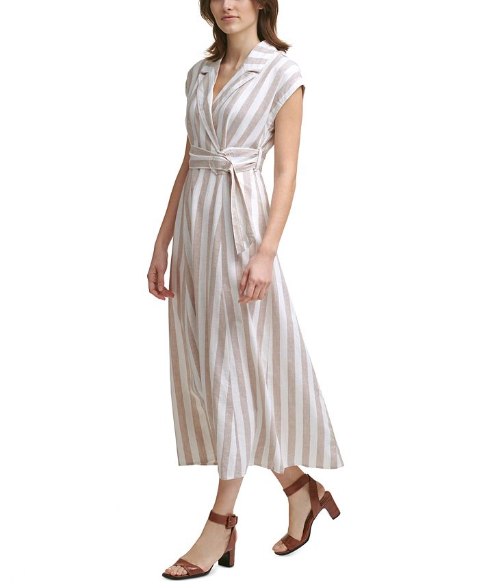 Calvin Klein Striped Collared Maxi Dress - Macy's
