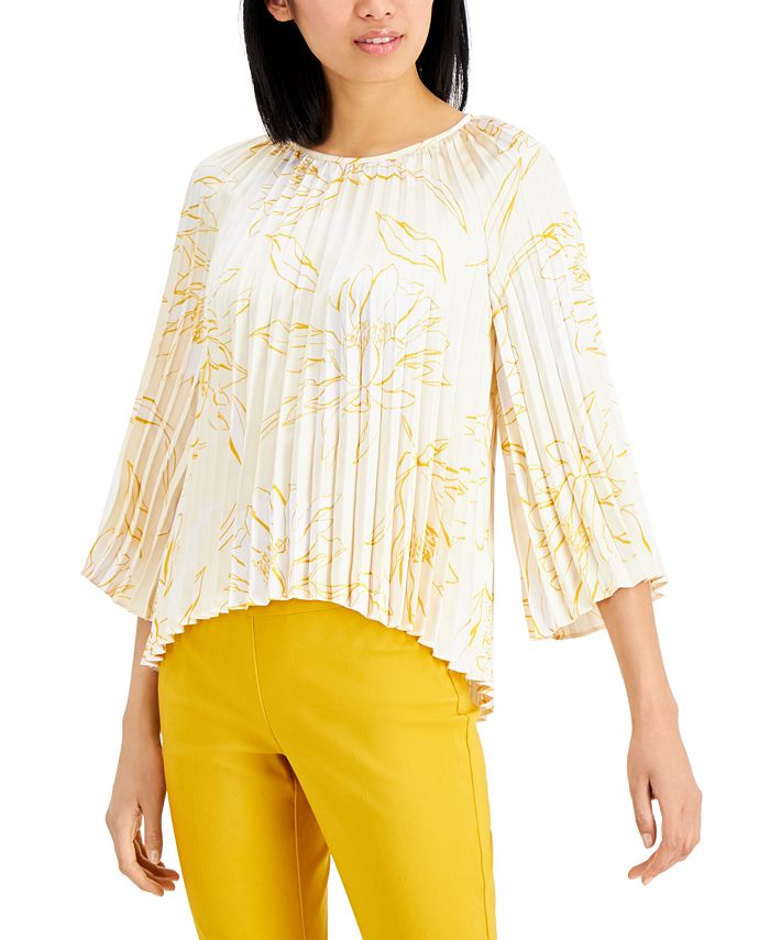 Alfani Pleated Floral-Print Top, Created for Macy's - Macy's