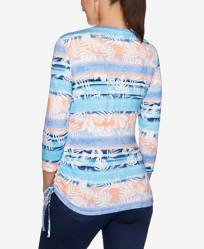 Ruby Rd. Plus Size Knit Stripe Ruch Top - Macy's