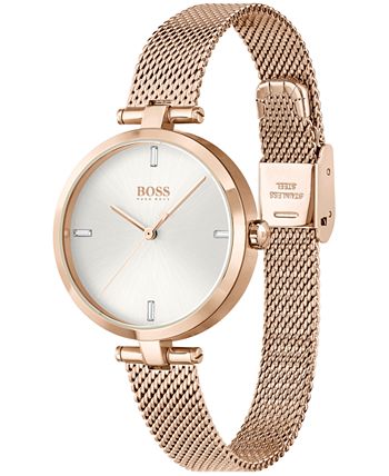 BOSS Women's Majesty Rose Gold-Tone Stainless Steel Mesh Bracelet Watch ...