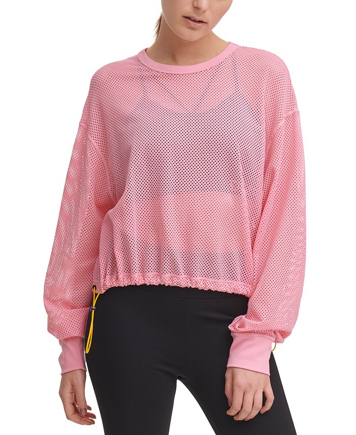 DKNY Mesh Drawstring-Waist Top - Macy's