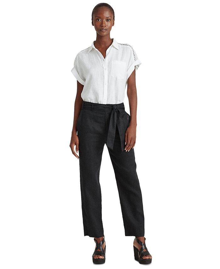Lauren Ralph Lauren Linen Hi-Low Buttoned Top - Macy's