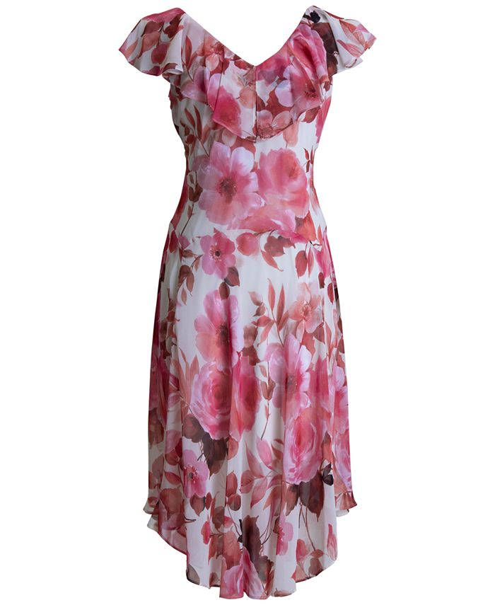 Connected Floral-Print Asymmetrical Chiffon V-Neck Midi Dress - Macy's