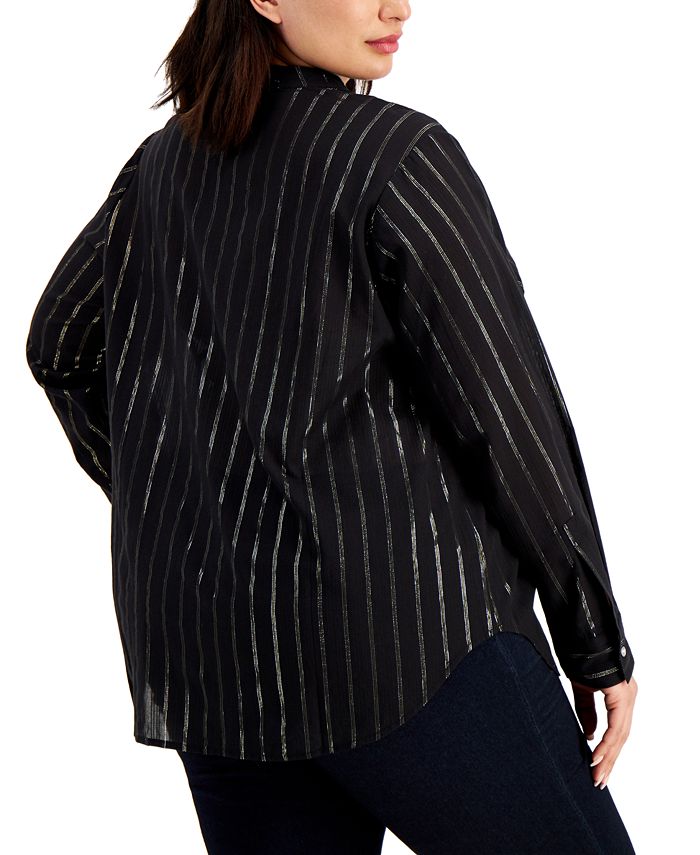 Michael Kors Plus Size Metallic-Striped Shirt - Macy's