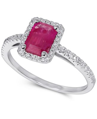 Ruby (1 ct. t.w.) & Diamond (1/5 ct. t.w.) Halo Ring in 14k White Gold ...