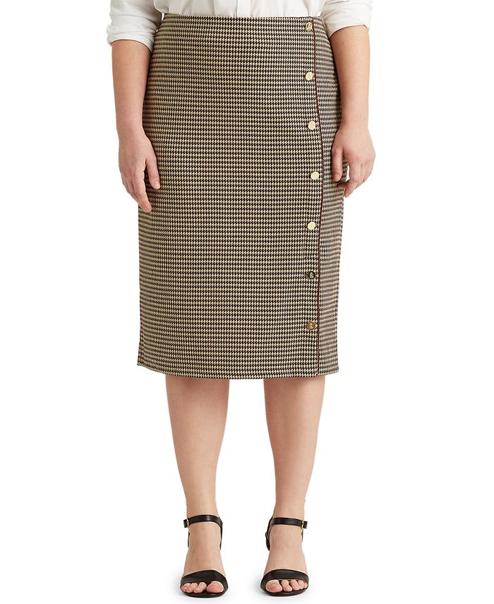 Lauren Ralph Lauren Plus Size Houndstooth-Print Skirt - Macy's