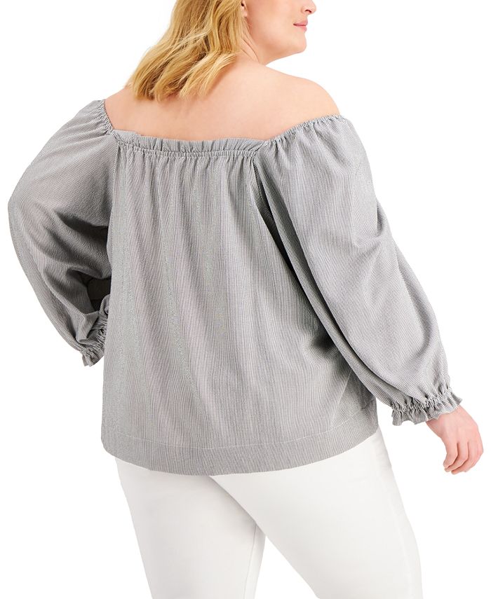 Calvin Klein Plus Size Striped Off-The-Shoulder Button Top & Reviews ...