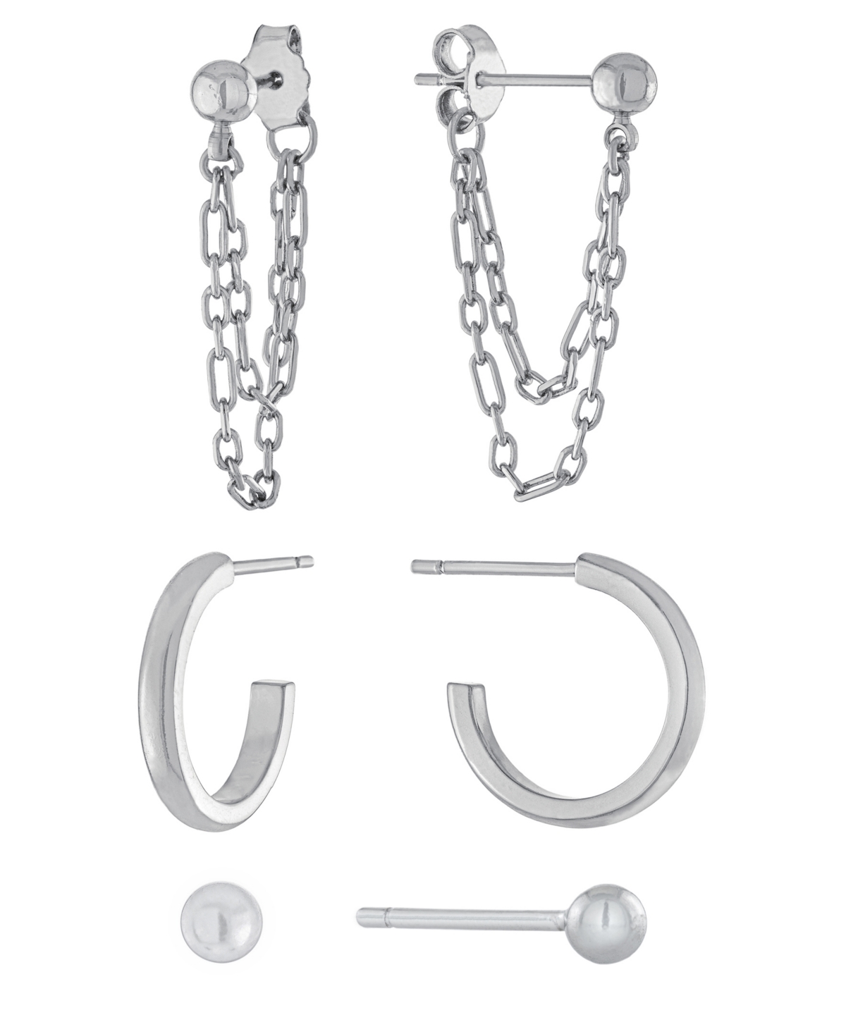 Click here for 3pc Post Ball  Hoop and Chain Earring Set in Gold... prices