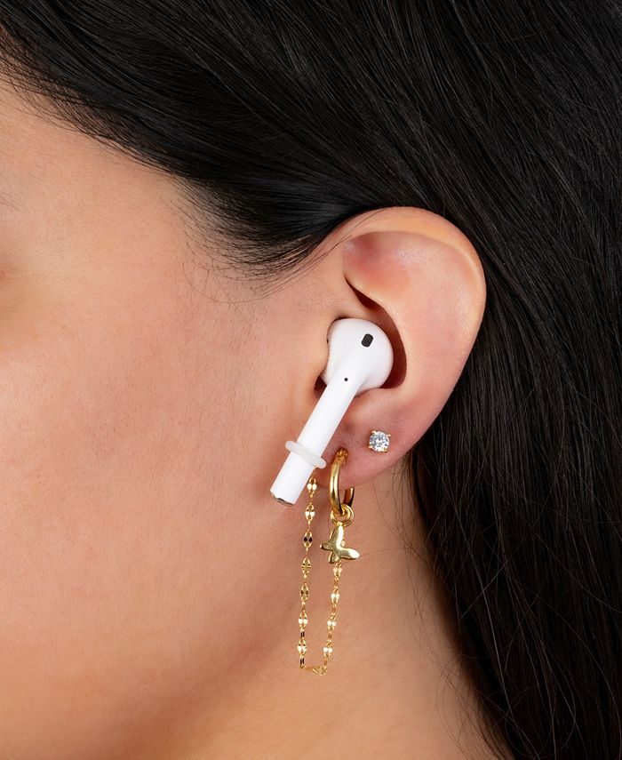 Macy's Cubic Zirconia Studs and Hoop Chain Drop Air Pods Holder in Gold ...