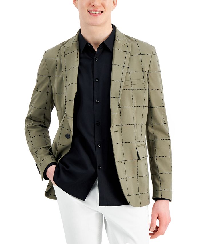 INC International Concepts Men's Classic-Fit Sketched Grid Blazer ...